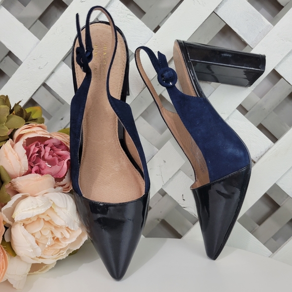 Halogen | Shoes | Halogen Blue And Black Suede Slingback Block High ...